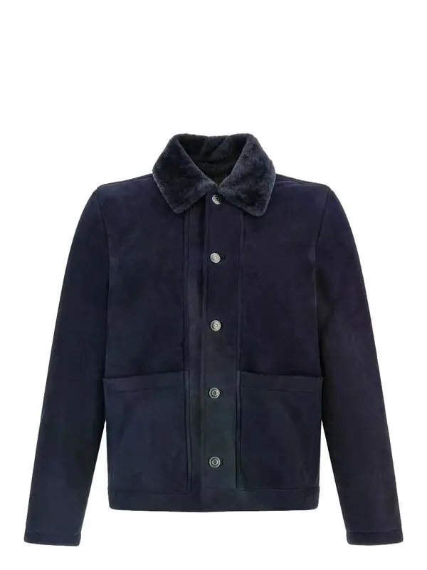 GIORGIO BRATO Shearling Collar Leather Jacket - Blue