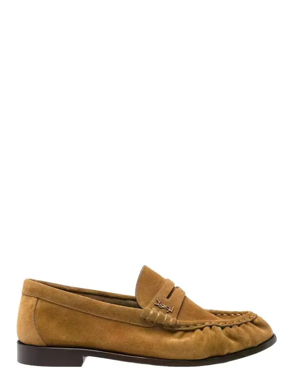 Saint Laurent Le Loafer Gathered Suede Loafers - Brown