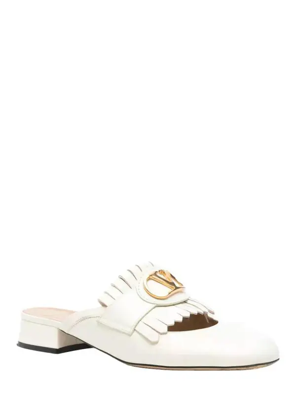 Valentino Garavani Vlogo Signature Fringed Mules - Neutrals