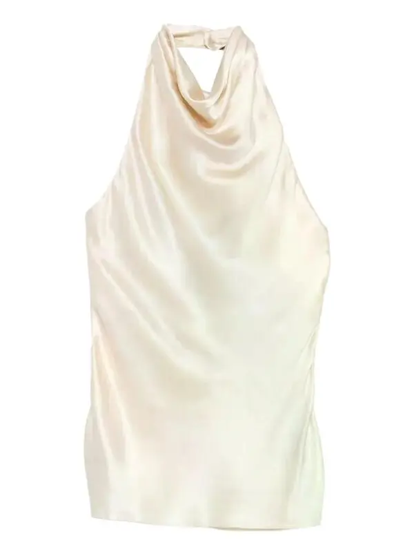 Balmain Cowl-neck Open-back Silk Satin Halter Top - Blue