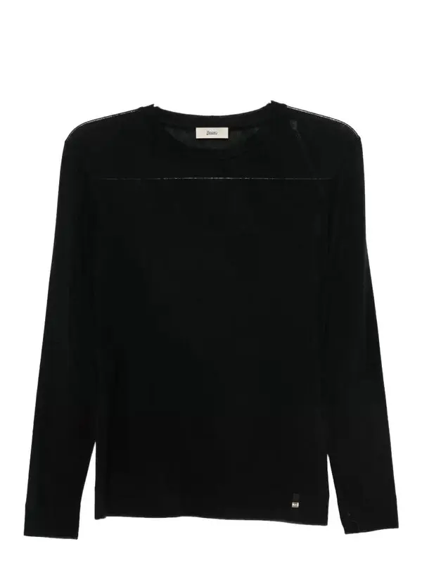 Herno Crew Neck Long Sleeve Fine Knit Sweater - Black