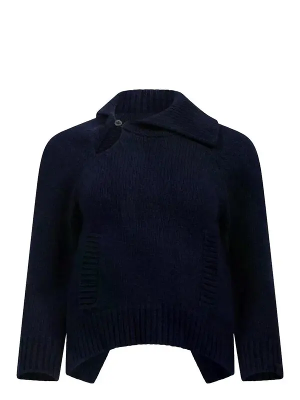 Victoria Beckham Asymmetric Collar Wool Sweater - Blue