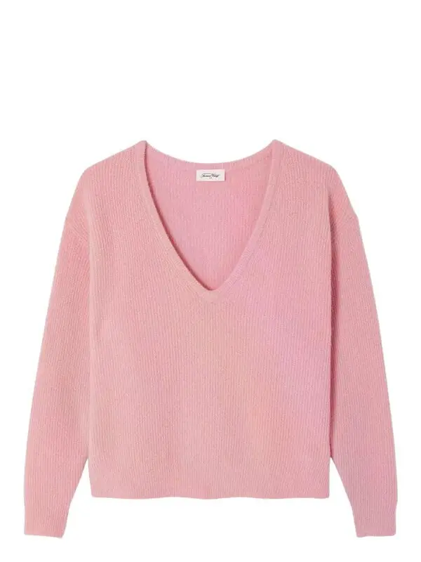 American Vintage Ribbed Knit V-neck Sweater - Pink