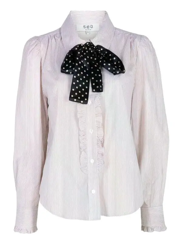 Sea Declan Ruffled Striped Shirt - White