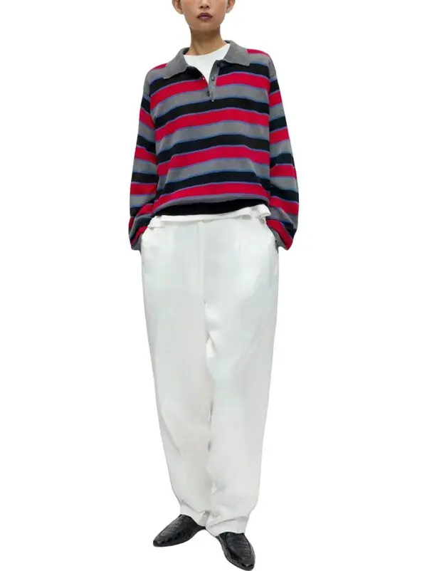 CORDERA Striped Long-sleeve Polo Top - Red