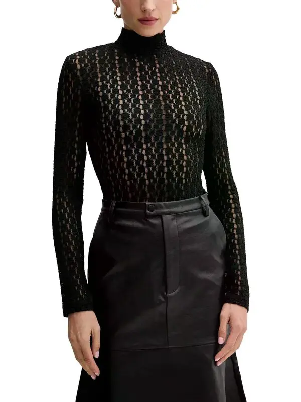 Bardot High-neck Lace Bodysuit - Black