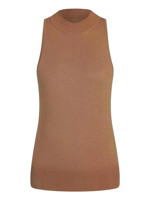 12 STOREEZ Sleeveless Ribbed Trim Top - Brown