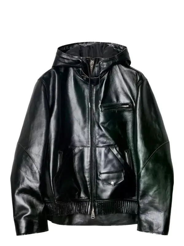 Sacai Leather Hooded Jacket - Black
