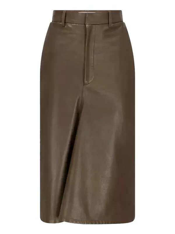 Victoria Beckham Kick Detail Leather Midi Skirt - Brown