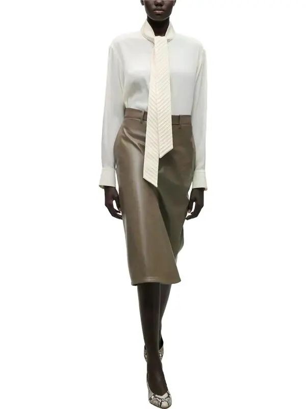Victoria Beckham Kick Detail Leather Midi Skirt - Brown