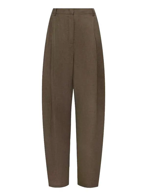 12 STOREEZ Pleated Linen Trousers - Brown