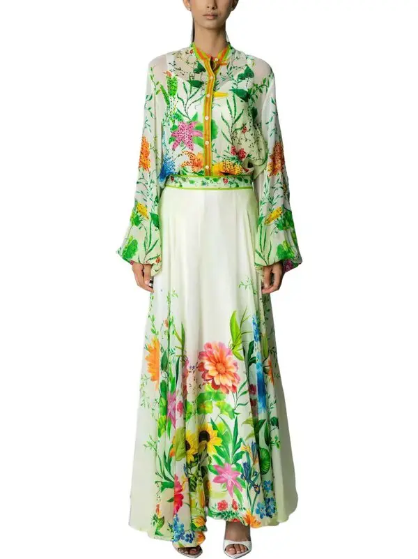 MIAU BY CLARA ROTESCU Floral Print Silk Maxi Dress - White