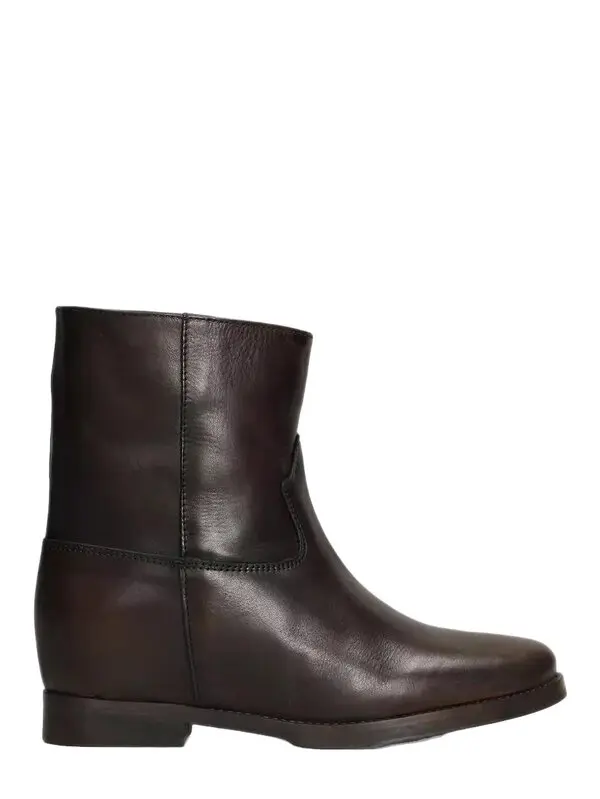 JULIE DEE Topstitched Leather Ankle Boots - Brown