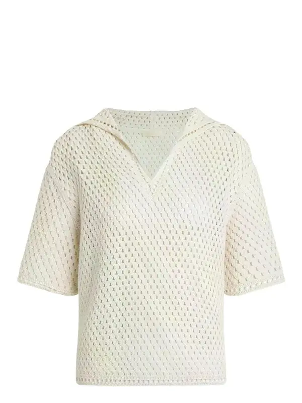 12 STOREEZ Crochet Knit V-neck T-shirt - Neutrals