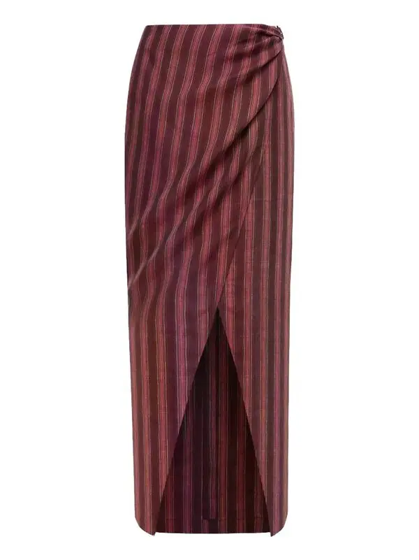 12 STOREEZ Striped Wrap Maxi Skirt - Red