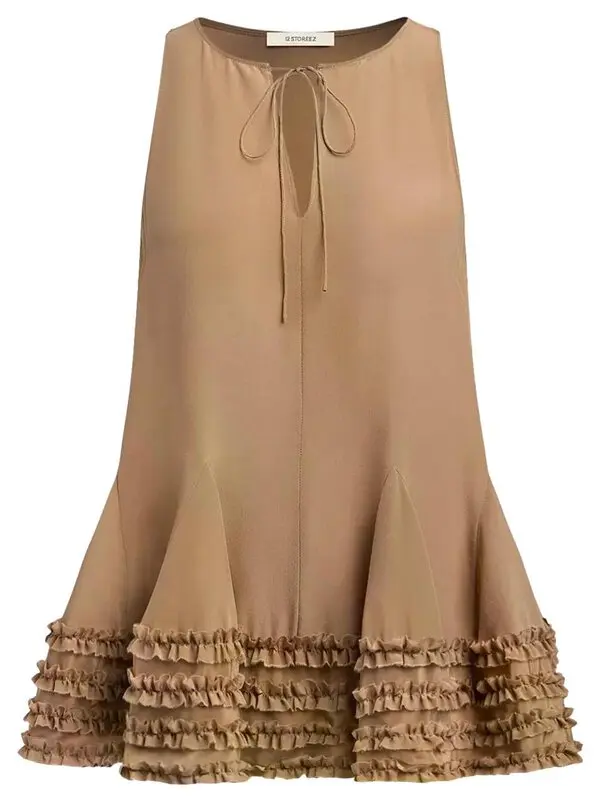 12 STOREEZ Keyhole Ruffled Mini Dress - Brown