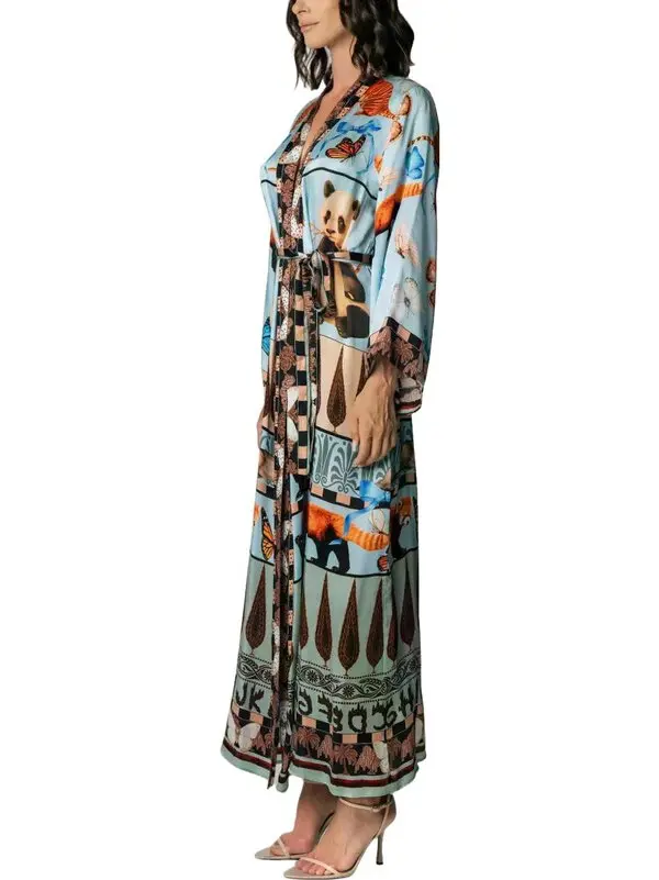 MIAU BY CLARA ROTESCU Biaritz Animal Print Belted Maxi Dress - Blue