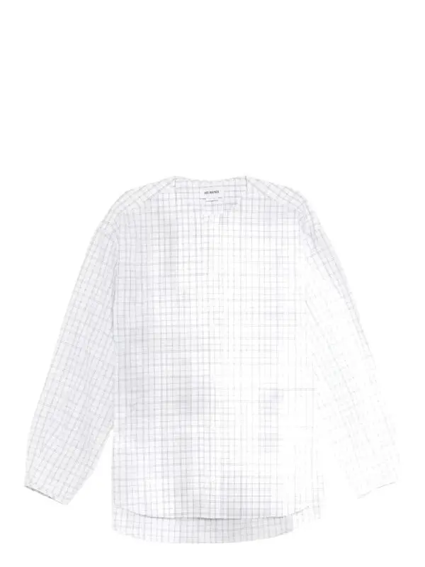HED MAYNER Check-pattern Collarless Shirt - White