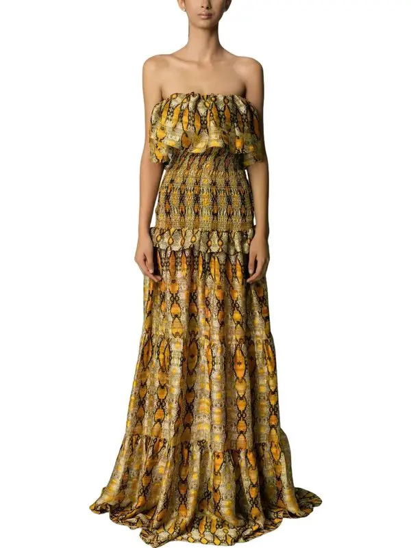 MIAU BY CLARA ROTESCU Meraki Snakeskin Print Maxi Dress - Yellow