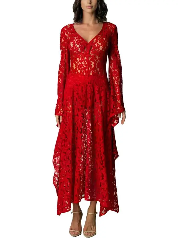 MIAU BY CLARA ROTESCU Lace Maxi Dress - Red