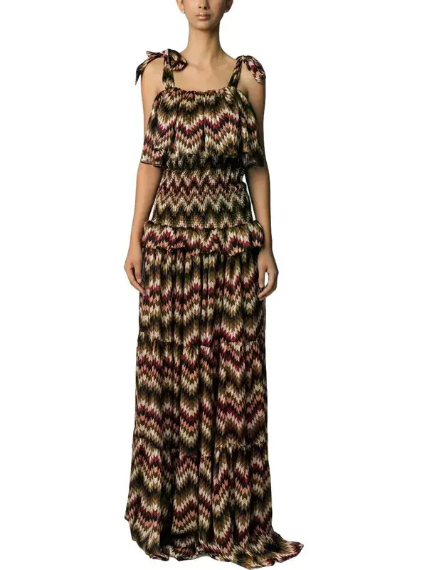 MIAU BY CLARA ROTESCU Meraki Chevron-print Tiered Maxi Dress - Brown