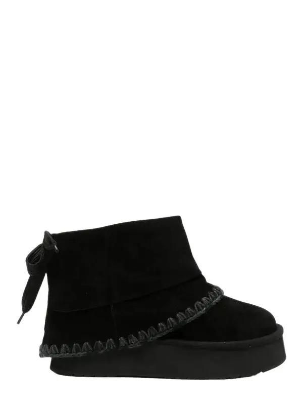 Mou Crochet Trim Bow Detail Boots - Black