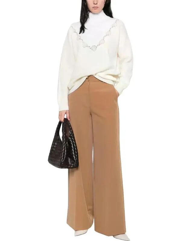 ERMANNO FIRENZE Ribbed Knit Mock Neck Sweater With Lace Trim - Neutrals
