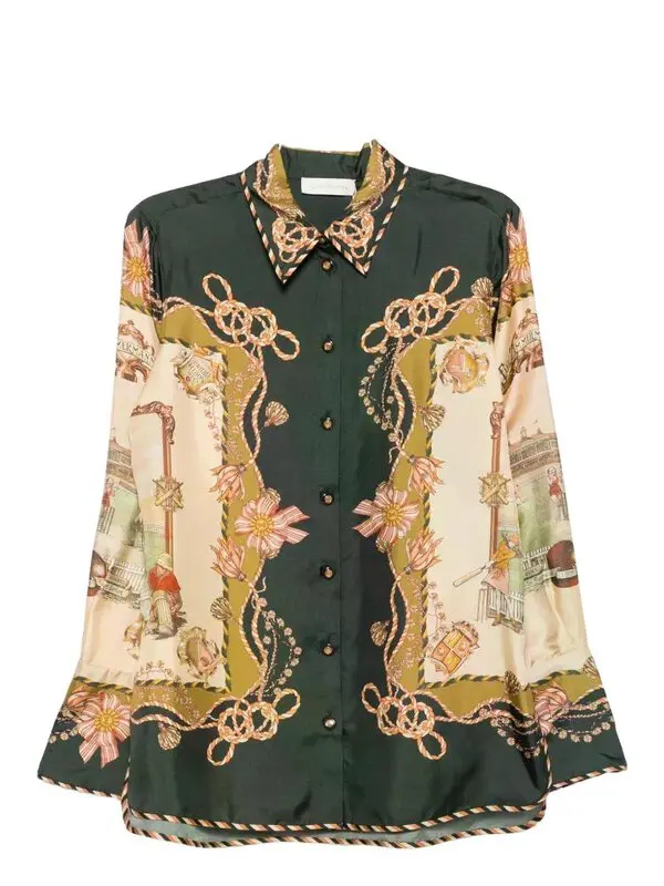 Zimmermann Valiant Graphic-print Silk Shirt - Green