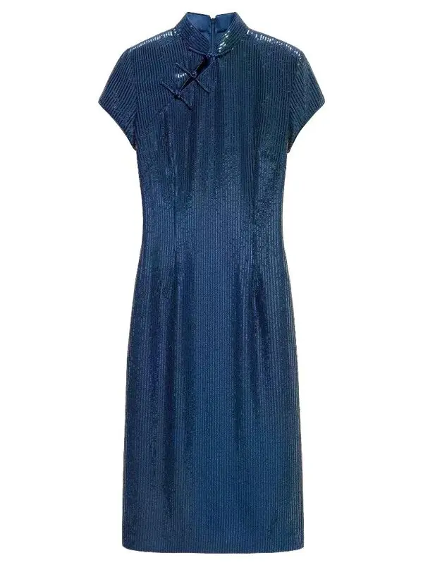 Shanghai Tang Chiffon Qipao Sequin-embellished Midi Dress - Blue