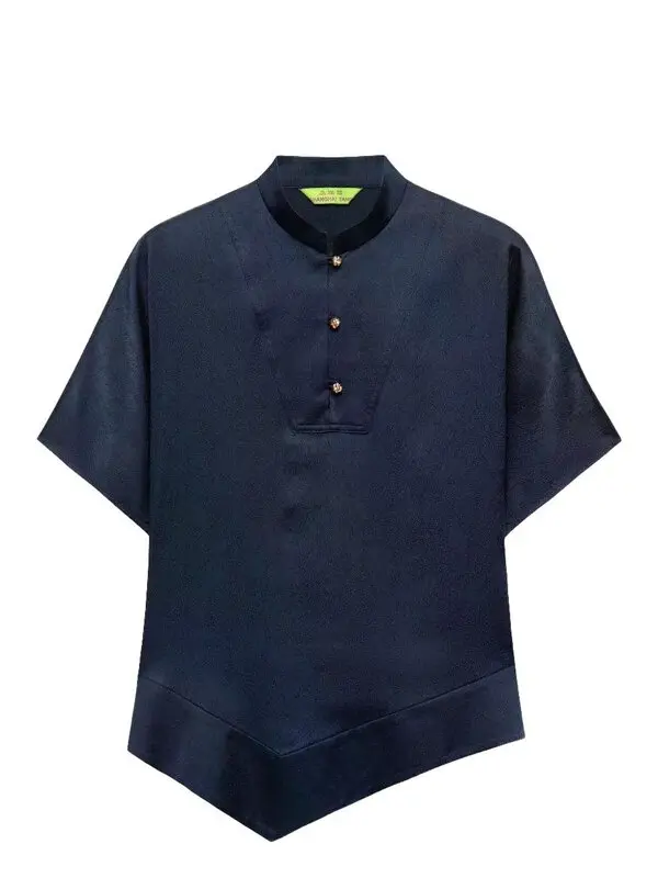 Shanghai Tang Asymmetrical Hem Silk Top - Blue