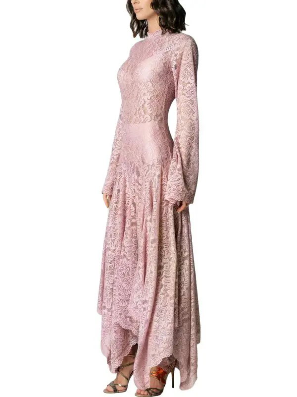 MIAU BY CLARA ROTESCU Lace Overlay Handkerchief Hem Dress - Pink