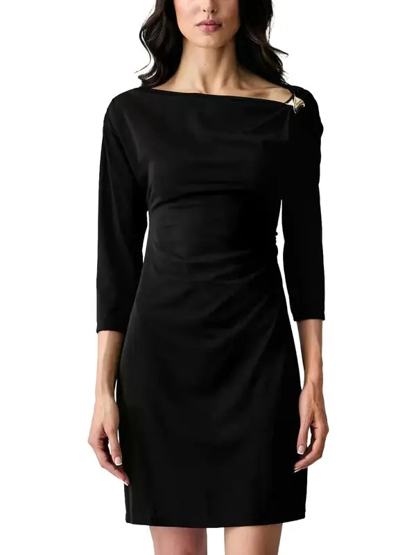 MORGAN Asymmetric Neck Gathered Waist Mini Dress - Black