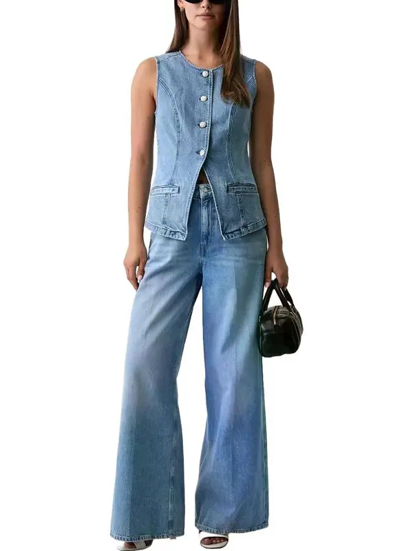 MORGAN Sleeveless Button-up Denim Top - Blue