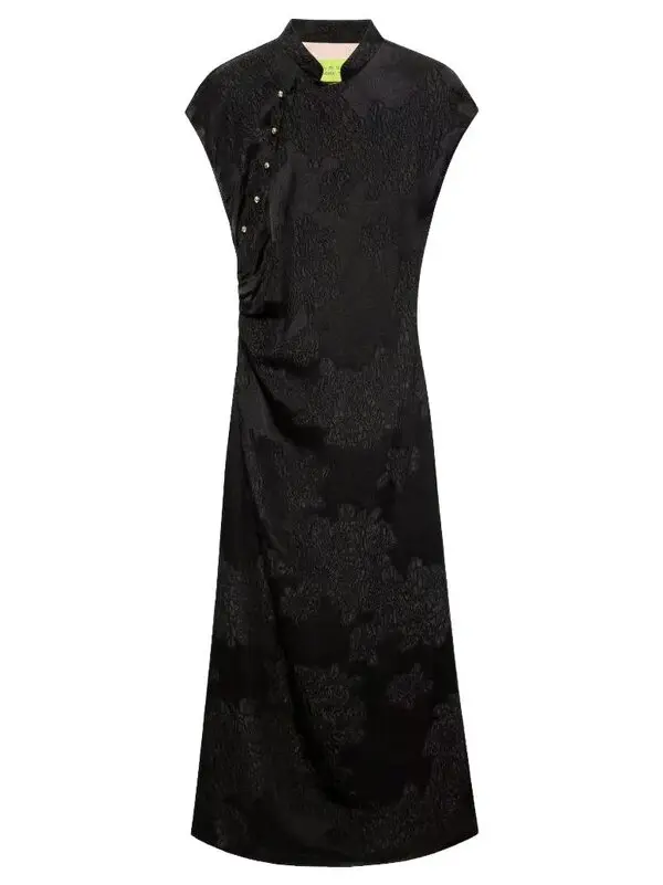 Shanghai Tang Floral Jacquard Qipao Midi Dress - Black