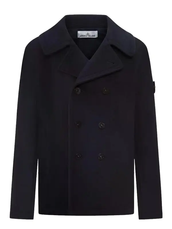 Stone Island Double-breasted Wool Peacoat - Blue