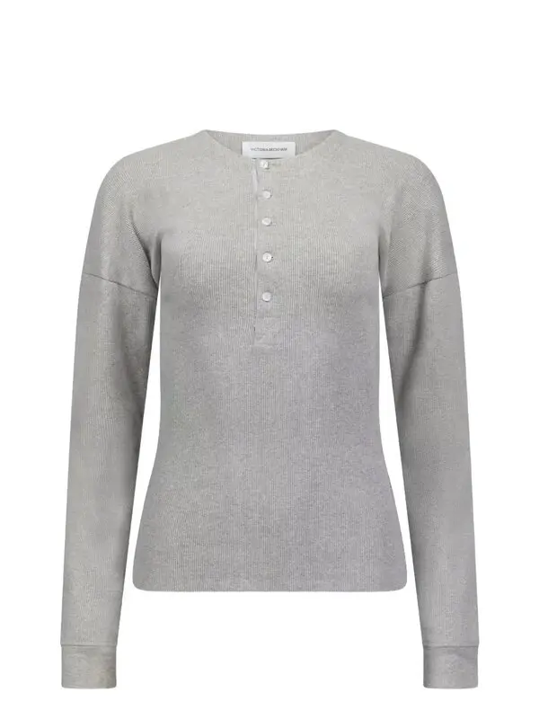 Victoria Beckham Button-fastening Ribbed Sweatshirt - Grey