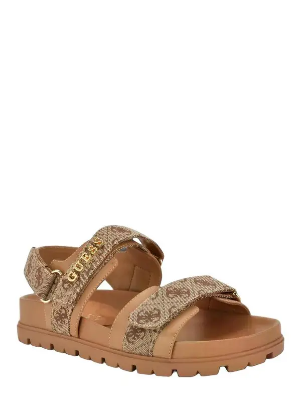 Guess Monogram Print Touch-strap Sandals - Brown