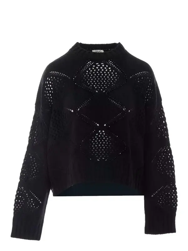 Liu Jo Open-knit Blazer With Rhinestone Embellishment - Black