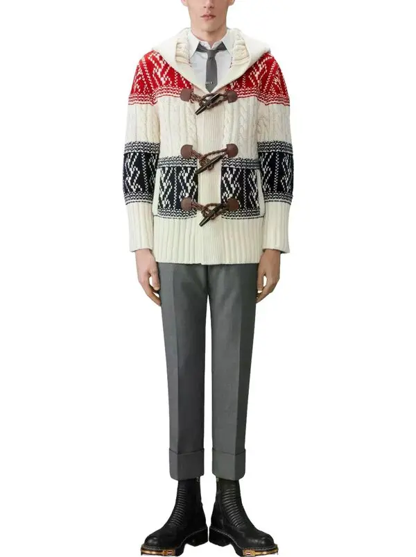 Thom Browne Chunky Cashmere Fair Isle Jacquard Duffle Jacket - White