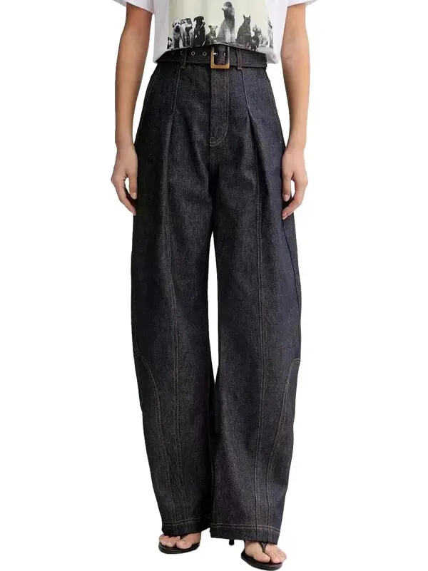 Munthe Nanina Belted Pleated Jeans - Blue