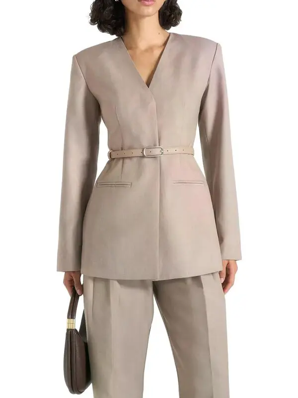 Manière De Voir Alesia In Taupe Tailored Belted Kimono Blazer - Neutrals