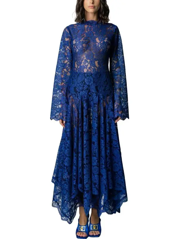 MIAU BY CLARA ROTESCU Lace Overlay Flared Dress - Blue