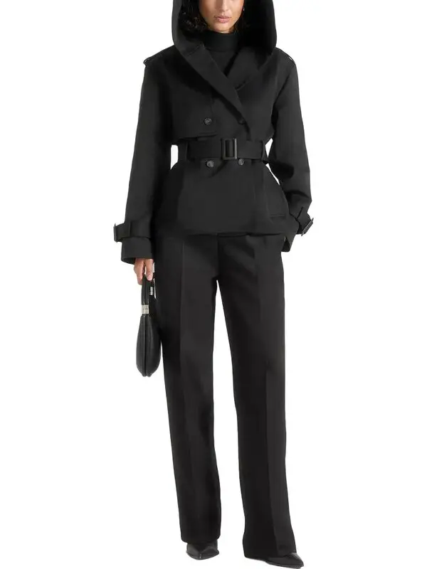Manière De Voir Kassidy Hooded Double-breasted Wool-blend Trench Coat - Black