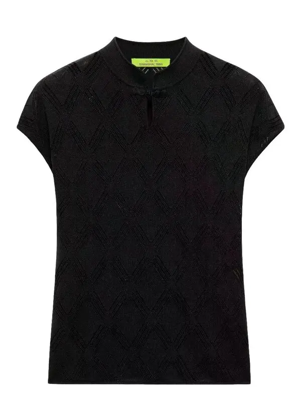 Shanghai Tang Silk Openwork Knit Top - Black