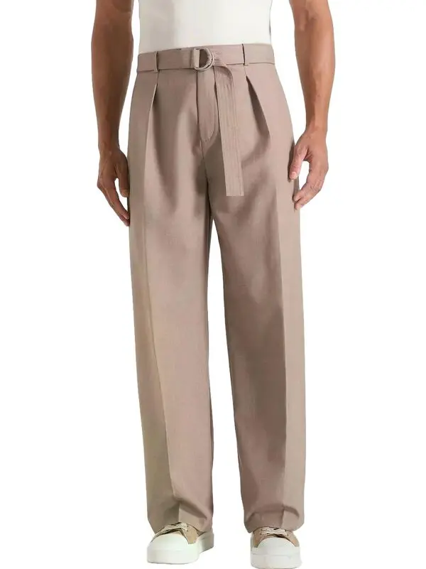 Manière De Voir Taupe Wide Leg Tailored Trousers With Belt - Neutrals