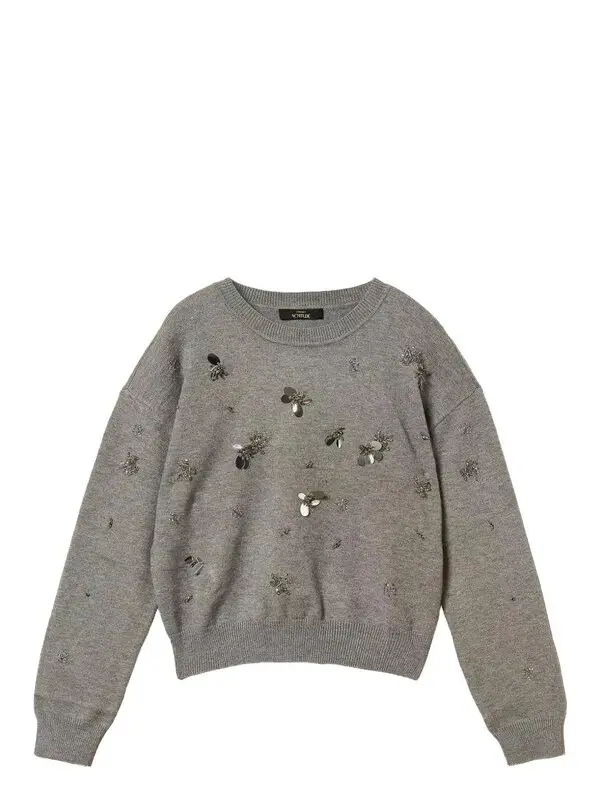 TWINSET Embroidered Crew Neck Sweater - Grey
