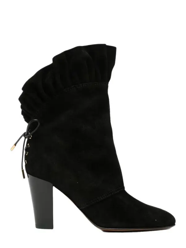 Chloé Anouk Ruffled-trim Heeled Ankle Boots - Black