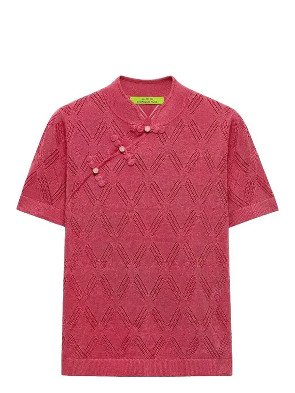 Shanghai Tang Silk Openwork Knit Top - Pink