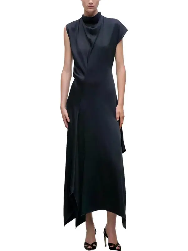 Victoria Beckham High-neck Draped Midi Dress - Blue