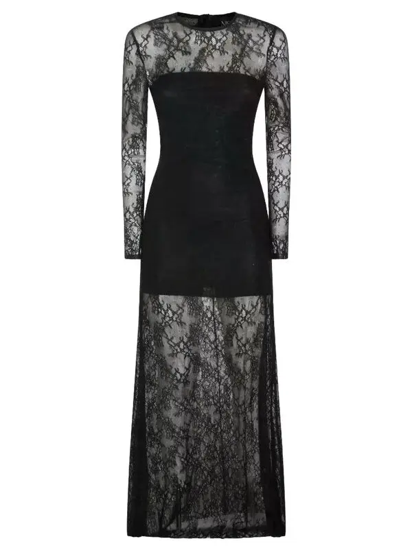 NISSA Lace Overlay Long Sleeve Maxi Dress - Black